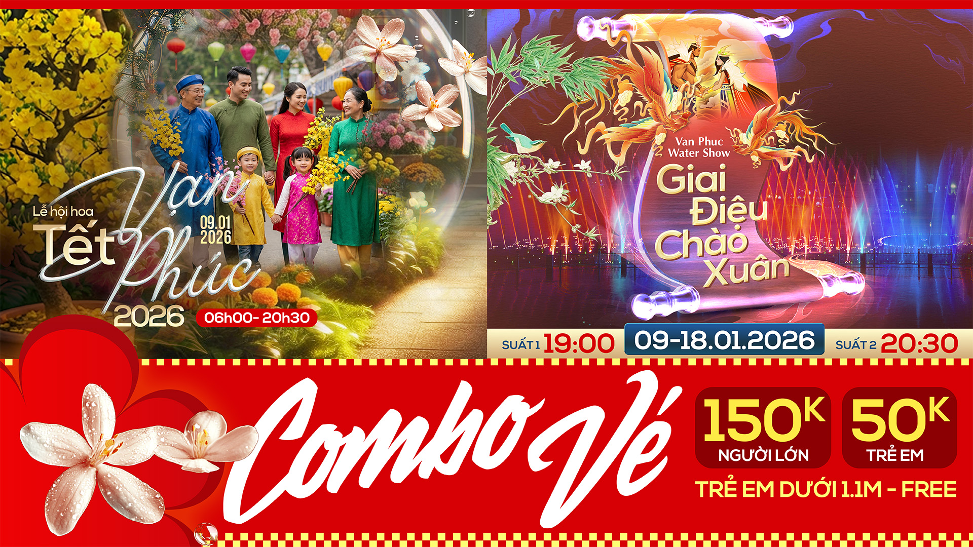 Combo đi Lễ hội Hoa Tết Vạn Phúc xem nhạc nước Giai điệu Chào Xuân